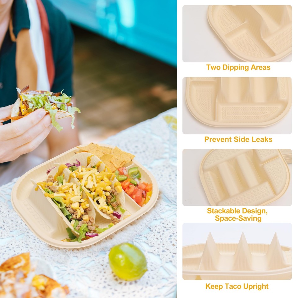 150 Pcs Small Disposable Taco Plates For Party Cornstarch Taco Holders ...