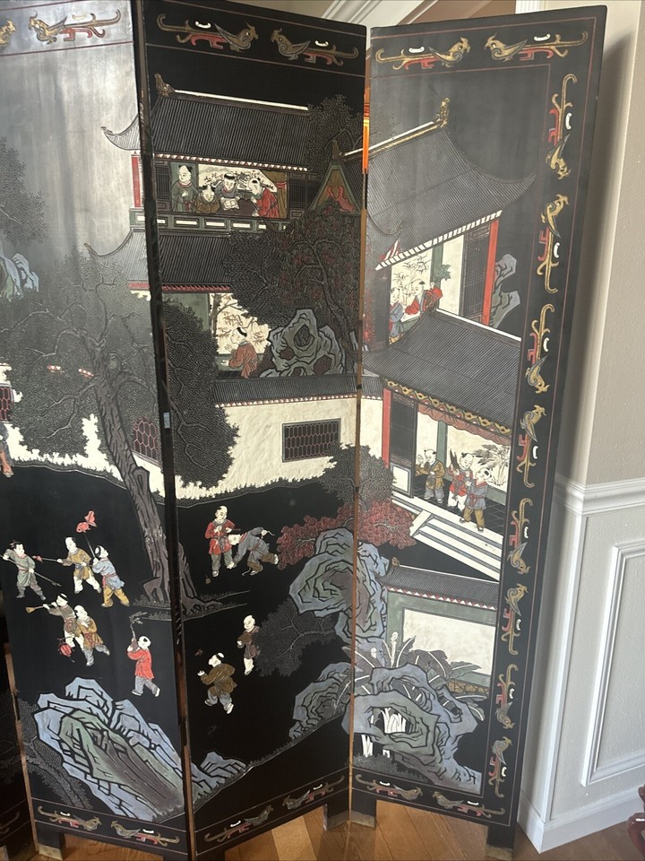 Antique Chinese Room Divider 6 Solid Lacquer Panels | eBay