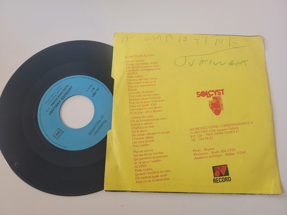 45T Jacques Vaillant – Slow Pour Alvina... / It's So Good Life ...