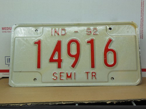 14916 = NOS 1992 Indiana Semi Trailer License Plate $4.00 US Shipping ...