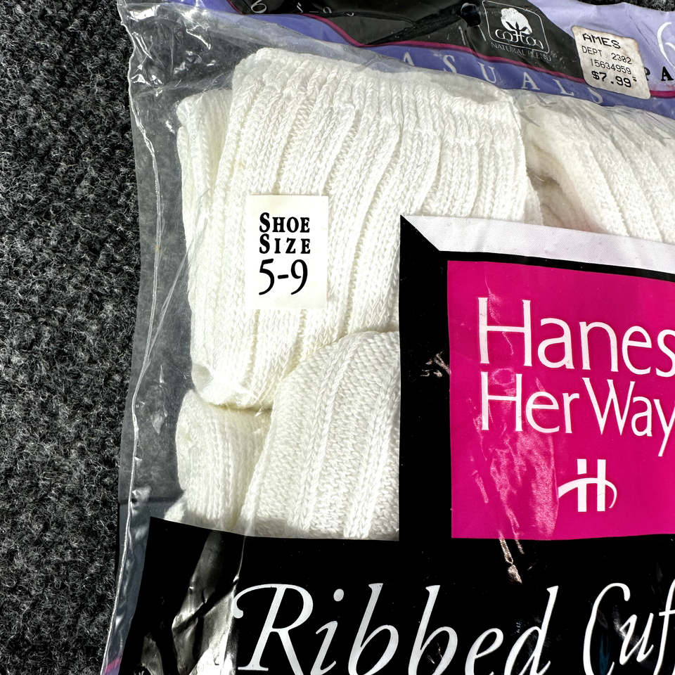 Vintage Hanes Her Way Ribbed Cuffed Socks Size 5-9 New In Package 1999 ...