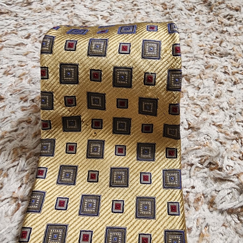 Robert Talbott Best Of Class Mark Shale Square Pattern Gold Silk Tie | eBay