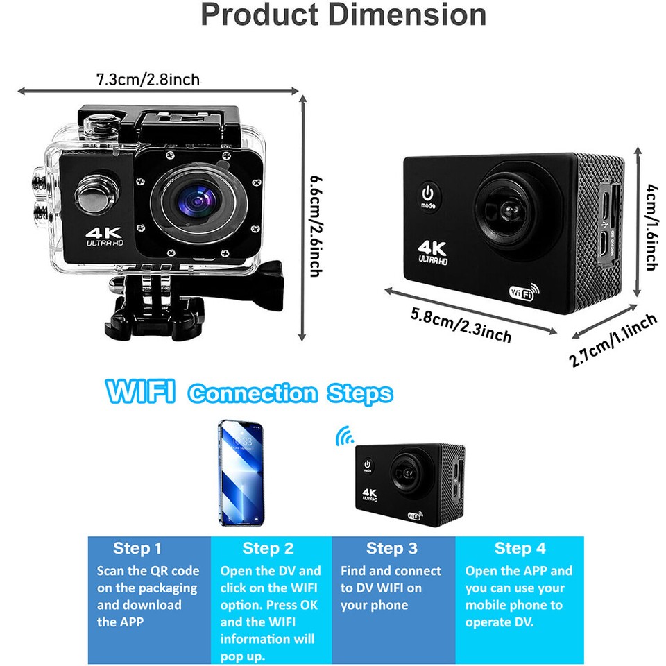 Ultra 4K Action Camera WiFi Sports Camcorder Underwater DV Recorder For ...