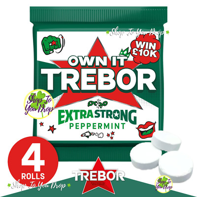 10 x 4 PACKS TREBOR EXTRA STRONG MINTS PEPPERMINT 40 x 41.3g ROLLS Mint ...