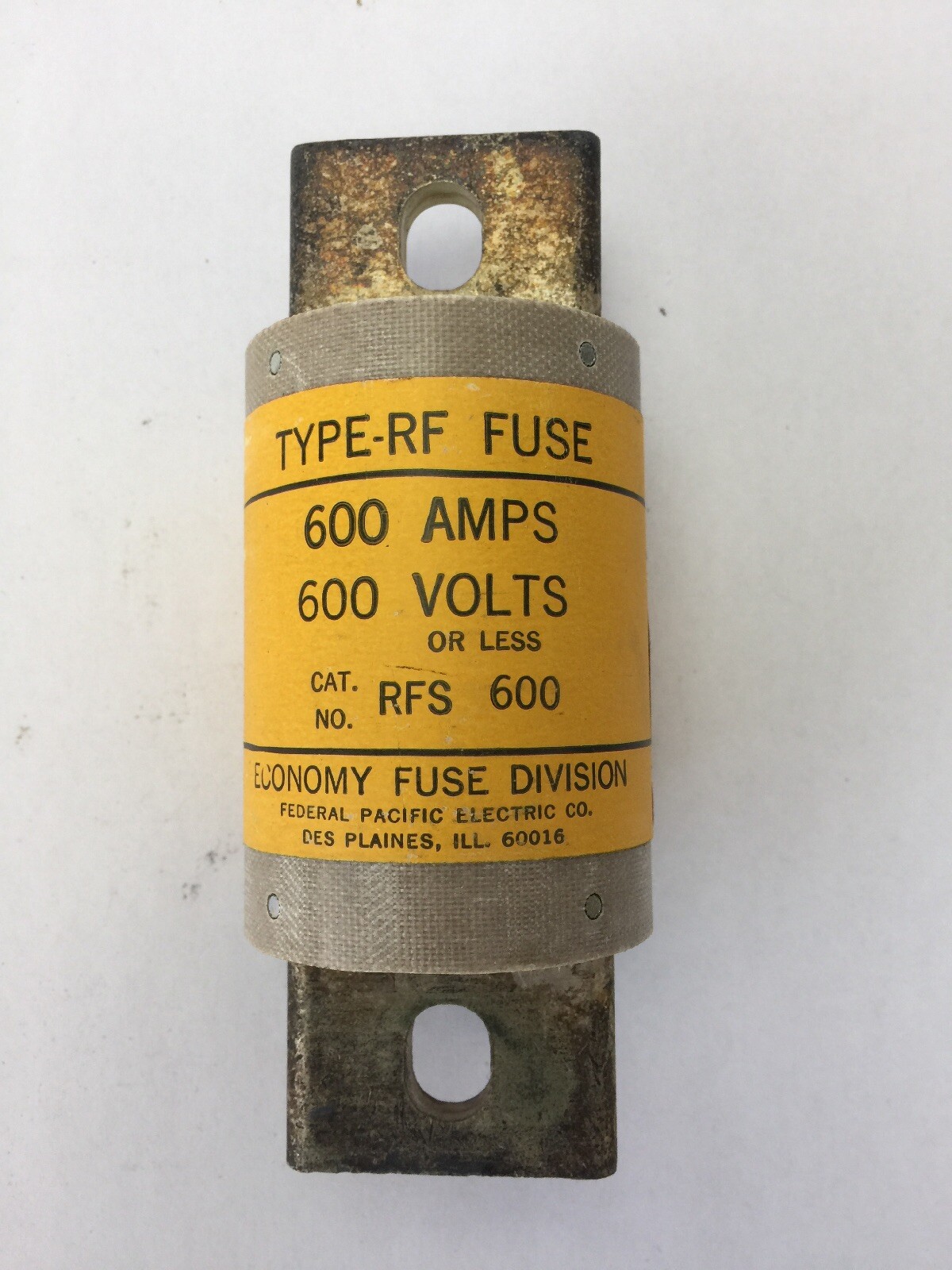 ECONOMY FUSE RFS 600 TYPE-RF FUSE 600 AMP 600 VOLTS FEDERAL PACIFIC ...