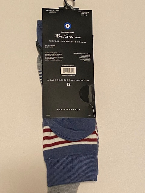 3 Pack Ben Sherman Everyday Dress & Casual Socks Striped & Solid Fits ...