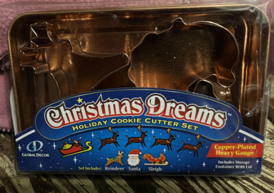 Christmas Dreams 3 Copper Holiday Cookie Cutters In Tin Reindeer Santa ...