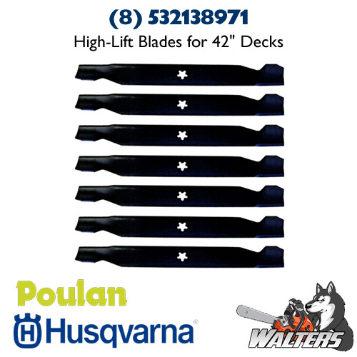 (8) Genuine Husqvarna 532138971 High-Lift Blades for 42" Deck (NOT ...