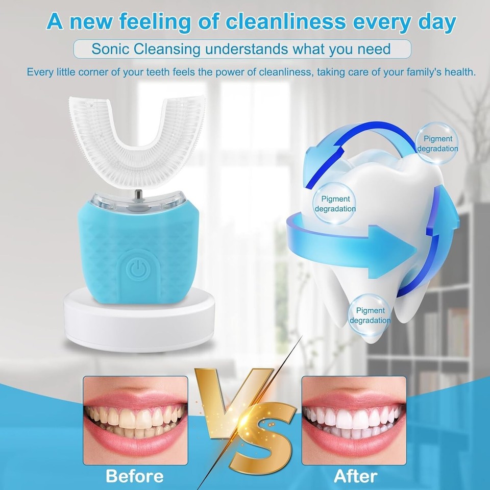White Ultrasonic Toothbrush, Ortho Sparkle Sonic Glow Brush, U Shaped ...