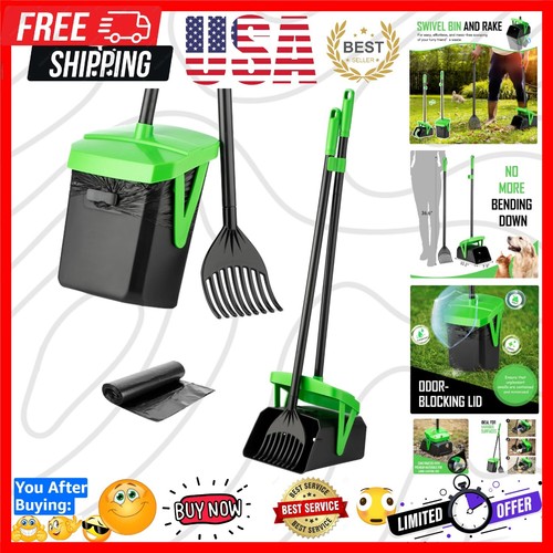 Pooper Scooper Swivel Bin & Rake Set for Large, Medium & Small Dogs ...