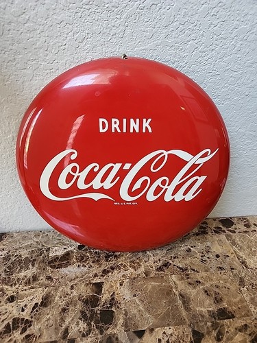 Vintage Drink Coca-Cola 12" Red Button Sign Am 37 Coke A-M 3-7 Metal | eBay