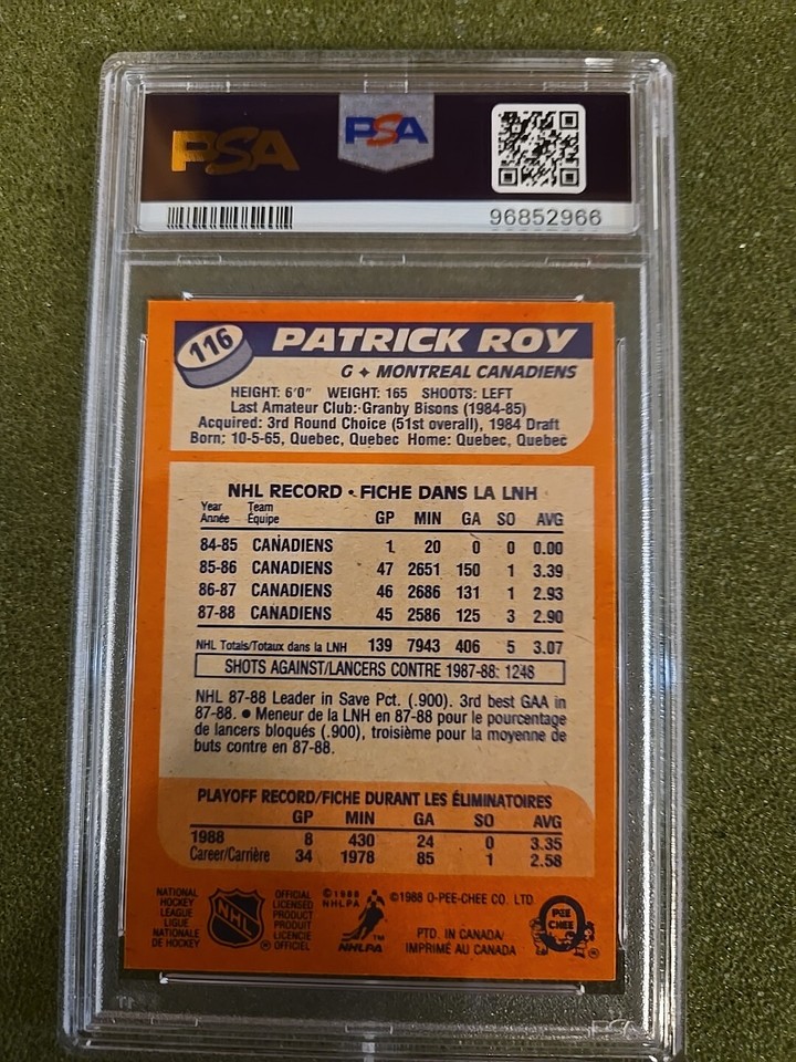 Patrick Roy O Pee Chee 1988-89 PSA 9 Mint | eBay