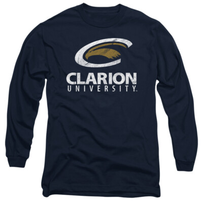 Clarion University Adult Long Sleeve T-Shirt Distressed Logo, Navy, S ...