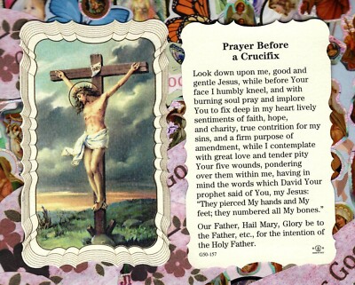 Prayer before a Crucifix - Scalloped trim - Paperstock Holy Card | eBay