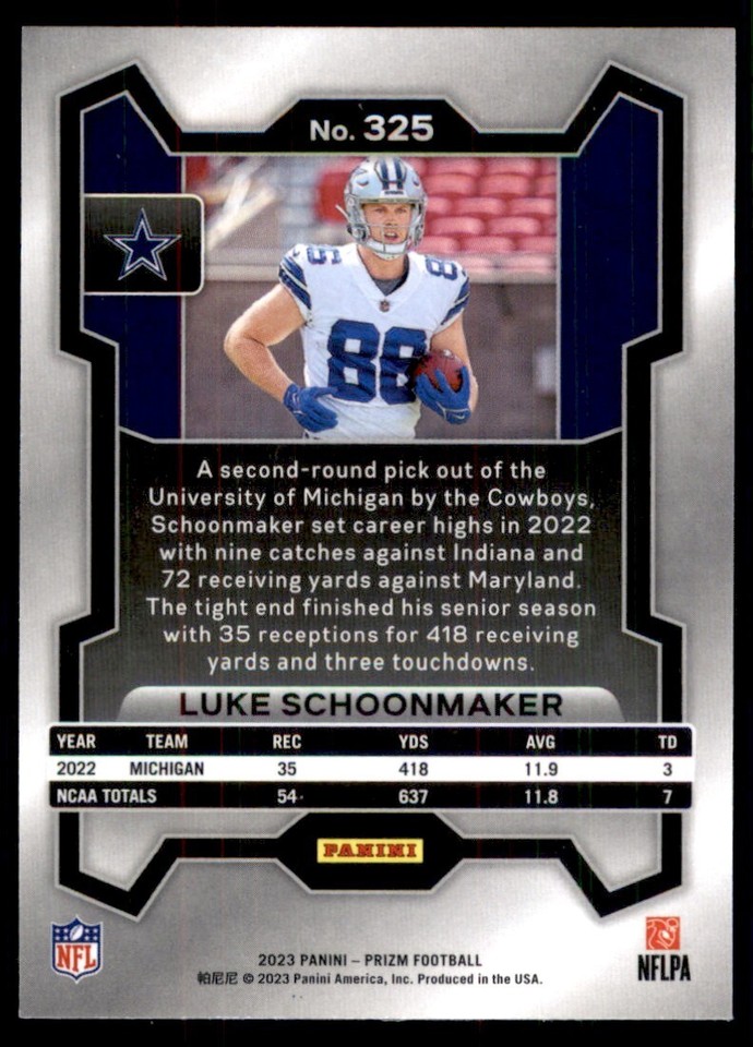 Luke Schoomaker 2023 Prizm Football Base Dallas Cowboys #325 Rookie | eBay