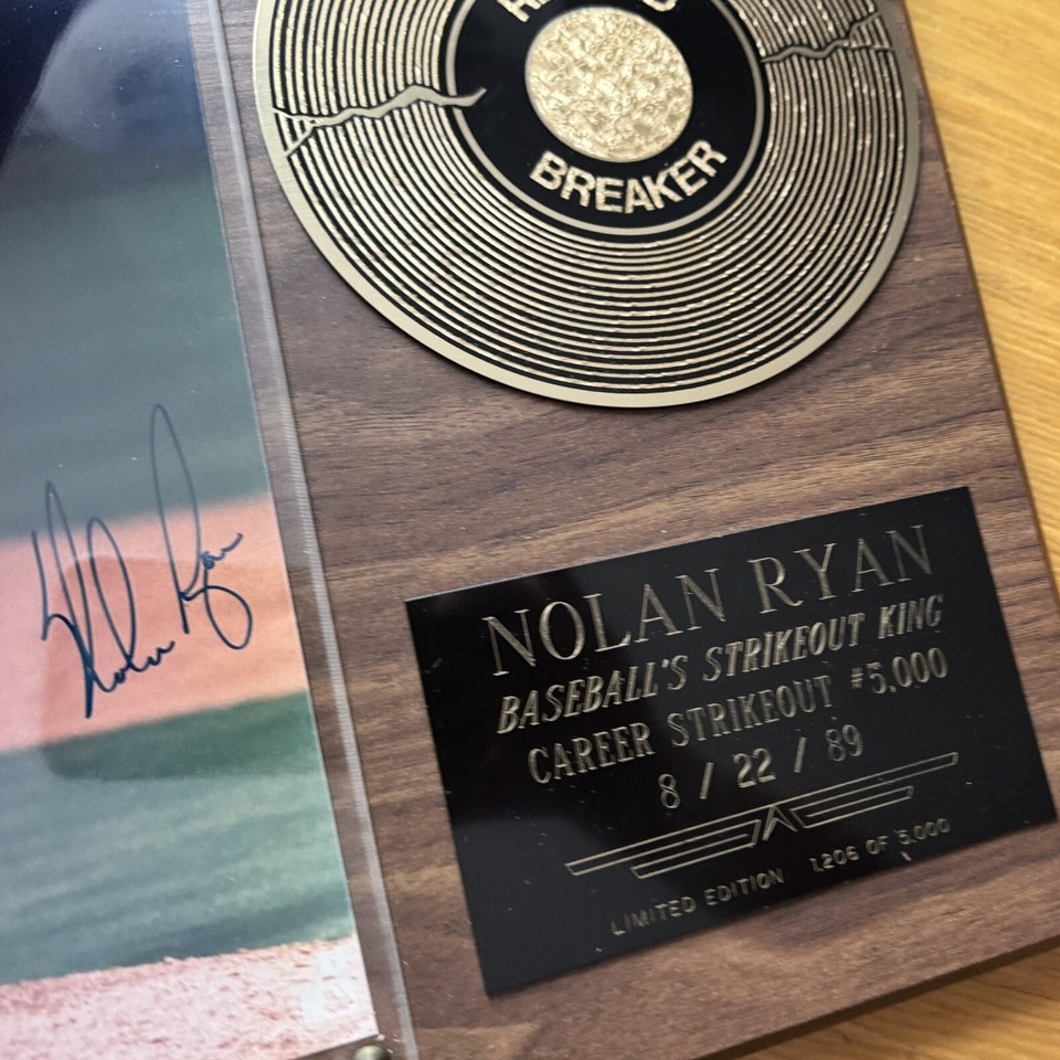 NOLAN RYAN AUTOGRAPHED TEXAS RANGERS RECORD BREAKER PLAQUE - #1,206 Of ...