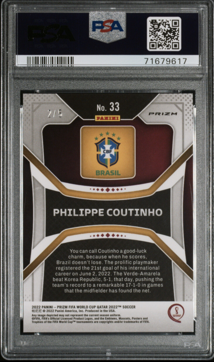 2022 Panini Prizm World Cup Philippe Coutinho Green Prizm /5 PSA 10 Pop ...