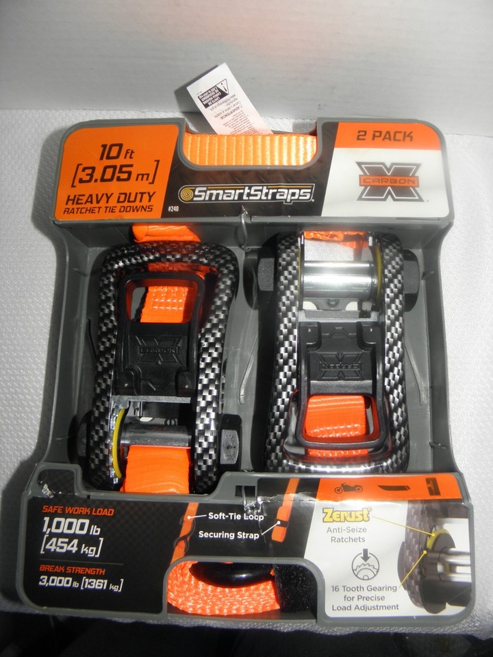 Smart Straps 2 Pack Ratchet Tie Down Straps Orange 10' 1000 lbs Load | eBay
