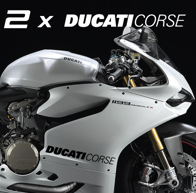 2 x DUCATI CORSE side fairing vinyl stickers decals 899 1299 2 x DUCATI CORSE side fairing vinyl stickers decals 899 1299
