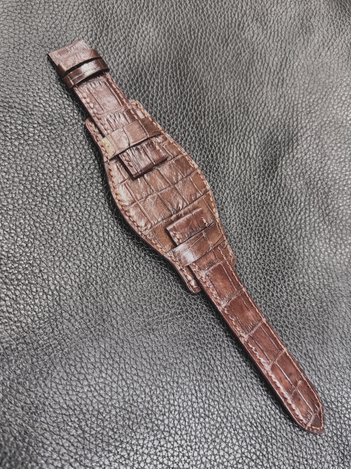 Handmade Croc Skin Leather Watch Bund Strap Band 18mm/24mm Dark Brown ...