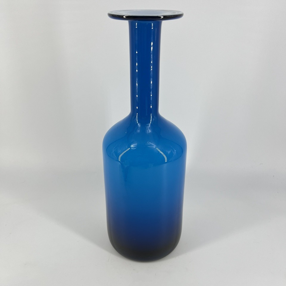 MCM Style West Elm Blue White Cased Glass Vase 13" | eBay