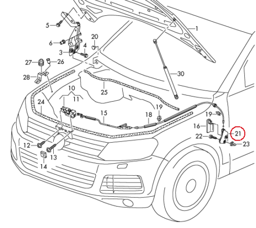 VW Touareg 7l Bonnet Release Handle Bracket LHD 7P0823633 Genuine for ...