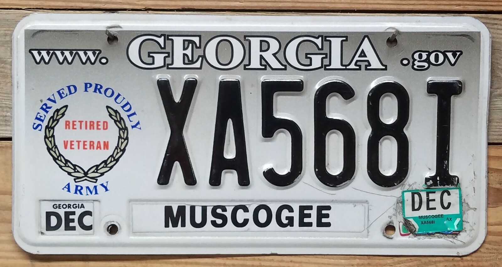 Georgia expired 2011? RETIRED VETERAN - ARMY License Plate ~ XA568I ...