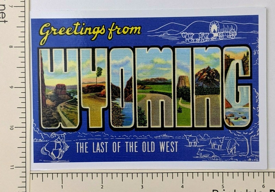 Greetings From Wyoming Large Letter Modern Reproduction Postcard Cowboy ...