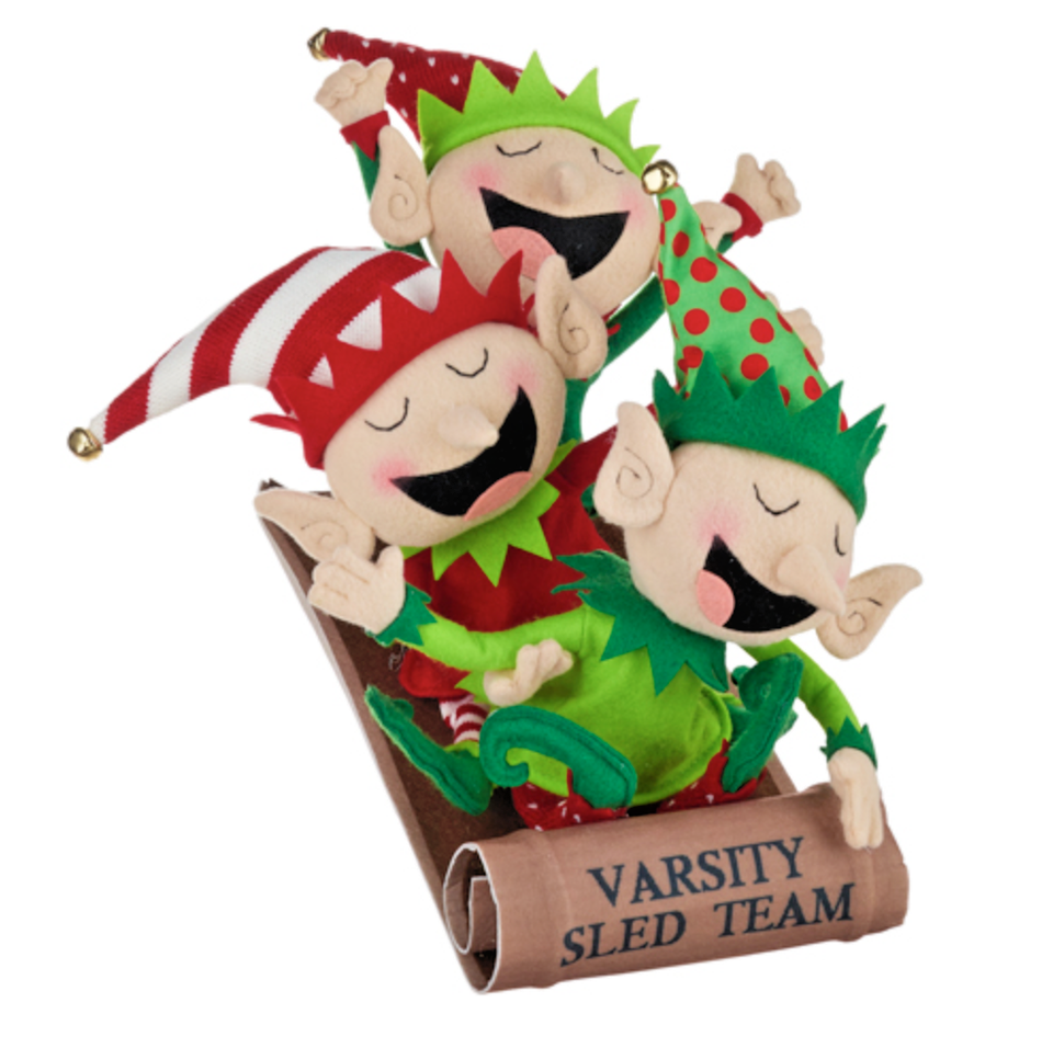 16" ELF VARSITY SLED TEAM Whimsy Vibrant Table Mantle Christmas NEW RAZ ...