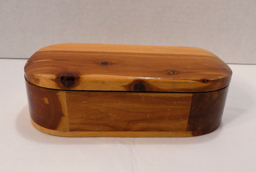 Vintage Oval Shaped Cedar Wood Box w Hinged Lid Jewelry Keepsake ...