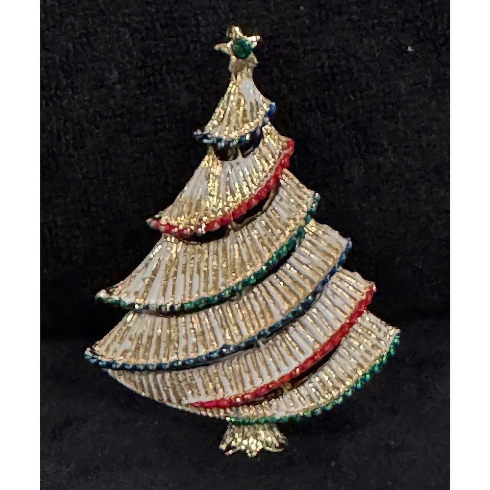 Vintage Enamel Christmas Tree Pin Gold Tone Textured Layers CP126 | eBay