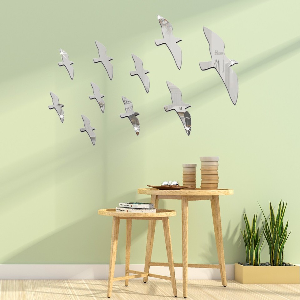 1pc Flying Bird Pattern Removable Mirror Acrylic Wall Sticker Home ...