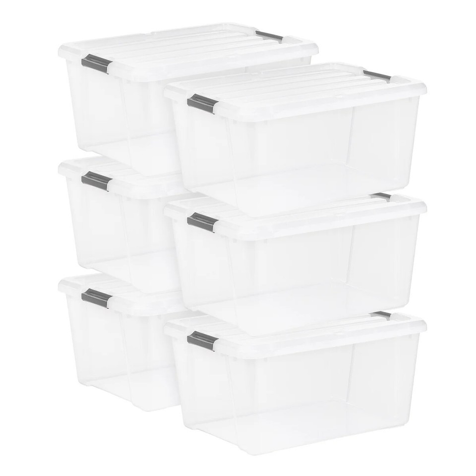 IRIS STORAGE CONTAINERS PLASTIC BINS STACKABLE TUBS BOXES WITH LIDS 45 ...