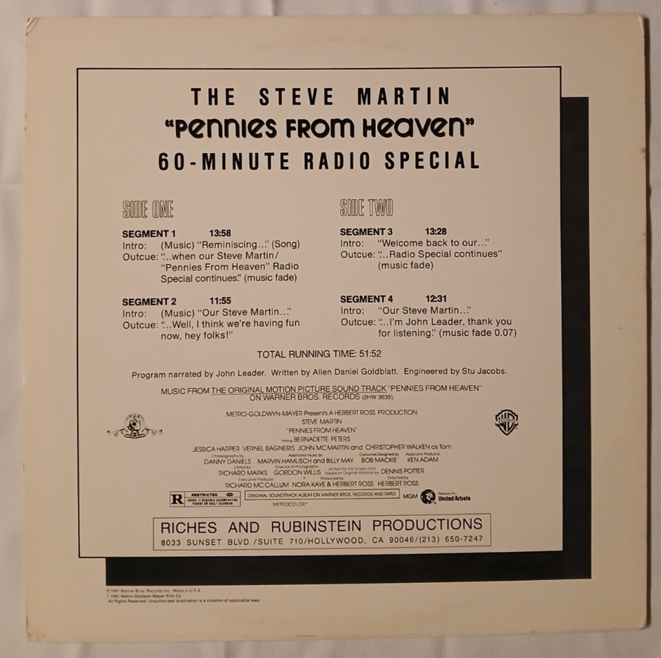Steve Martin "The Pennies From Heaven Radio Special" (PRO-A-998) Promo ...