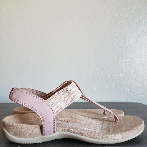 Vionic Brea Toe Post Slingback Sandal T-Strap Pink Leather Size 9.5 ...