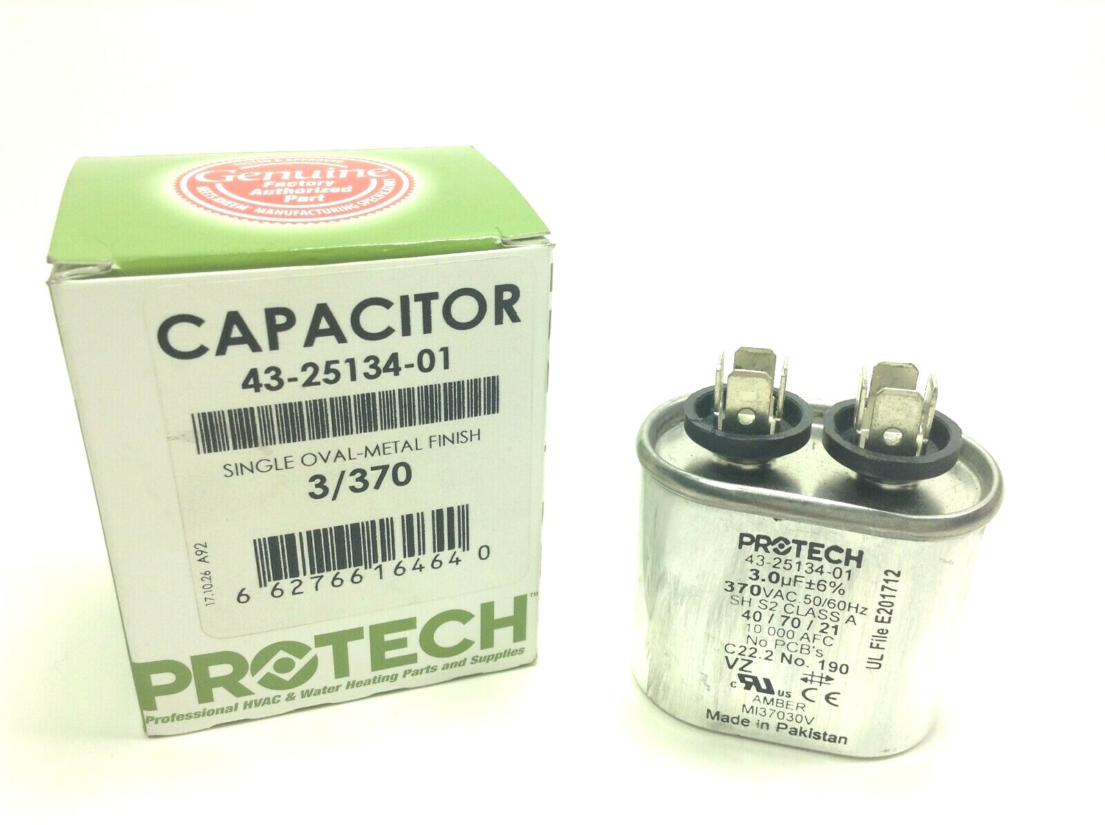 NEW 3 MFD 370 Volt Oval Run Capacitor ProTech 43-25134-01 HVAC Fan Ruud ...