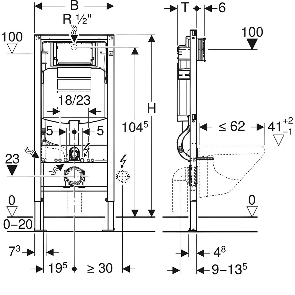 🟦GEBERIT Duofix Wall Hung WC Toilet Frame With iCon Rimless Toilet Full ...