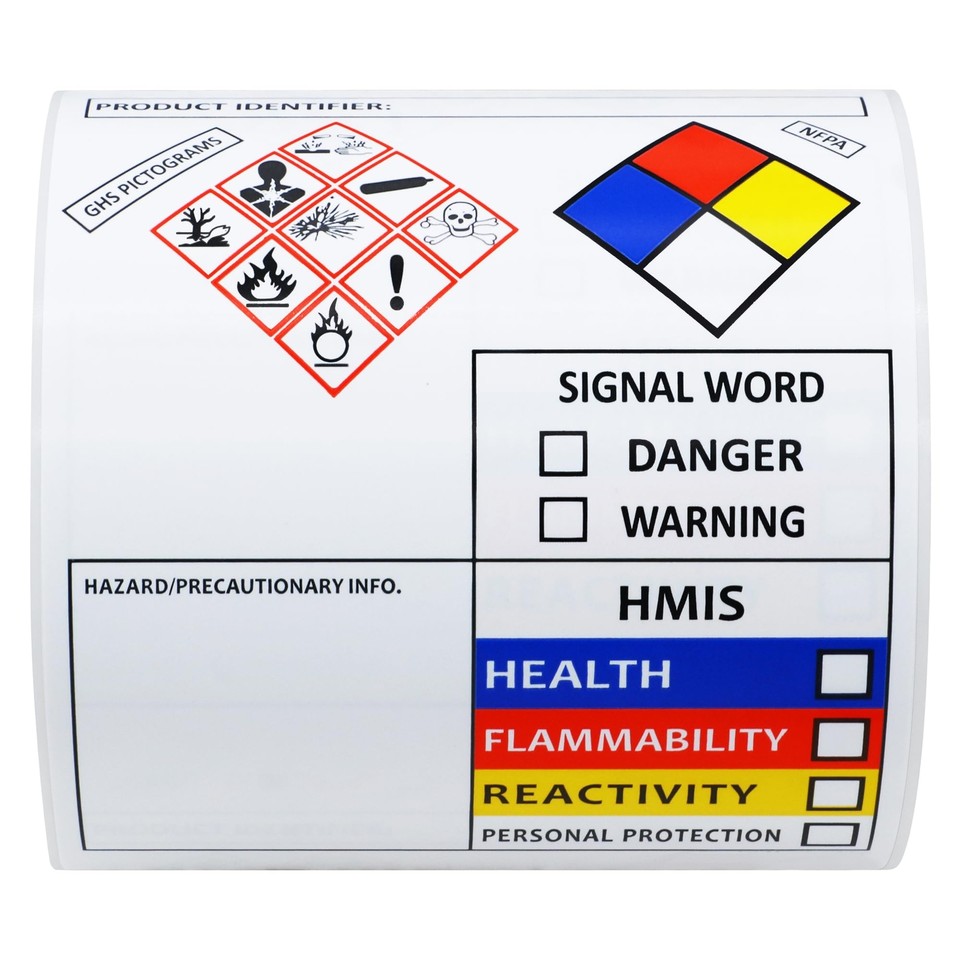 Hybsk Chemical Safety Labels for SDS NFPA HMIS OSHA | 4x3 inches MSDS ...