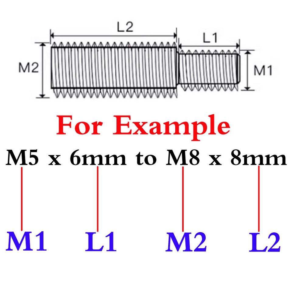 M6 M8 M10 M12 M14M 16 M20 Double End Thread Bolts Screws Reducer ...