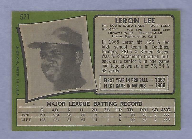 1971 Topps - #521 Leron Lee - St. Louis Cardinals - ExMt+ | eBay