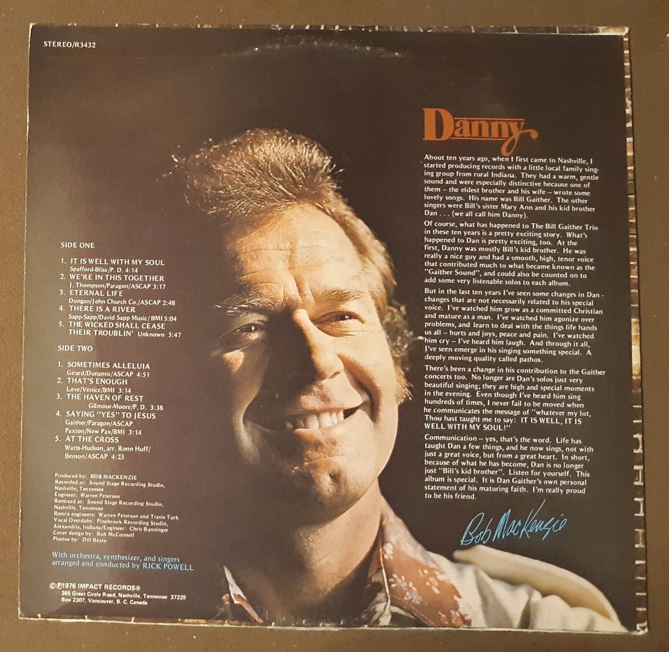 Danny Gaither It Is Well With My Soul by Impact Records 33rpm VINYL LP ...