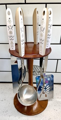 Vtg Flint Cooking Tools Harvest Wheat Kitchen Utensils Set + Wood ...