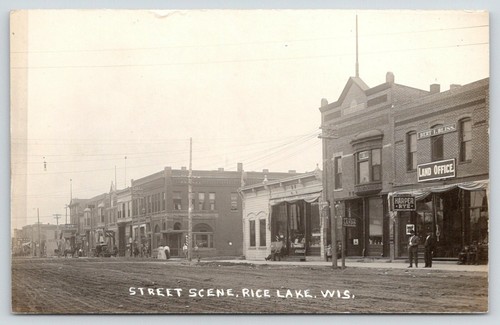 Rice Lake WI~Main Street~Bert Bliss Land Office~Harper Rye~Gem Theatre ...