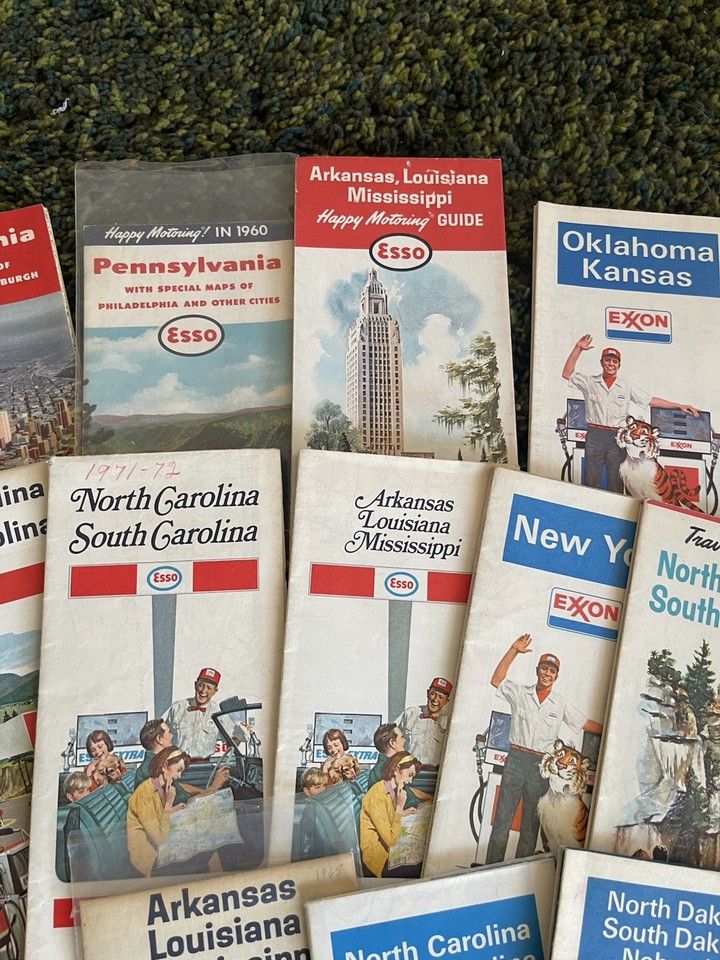 Vintage Lot Of 15 Esso Exxon Tiger Gas Station A3 US Highway Road Maps ...