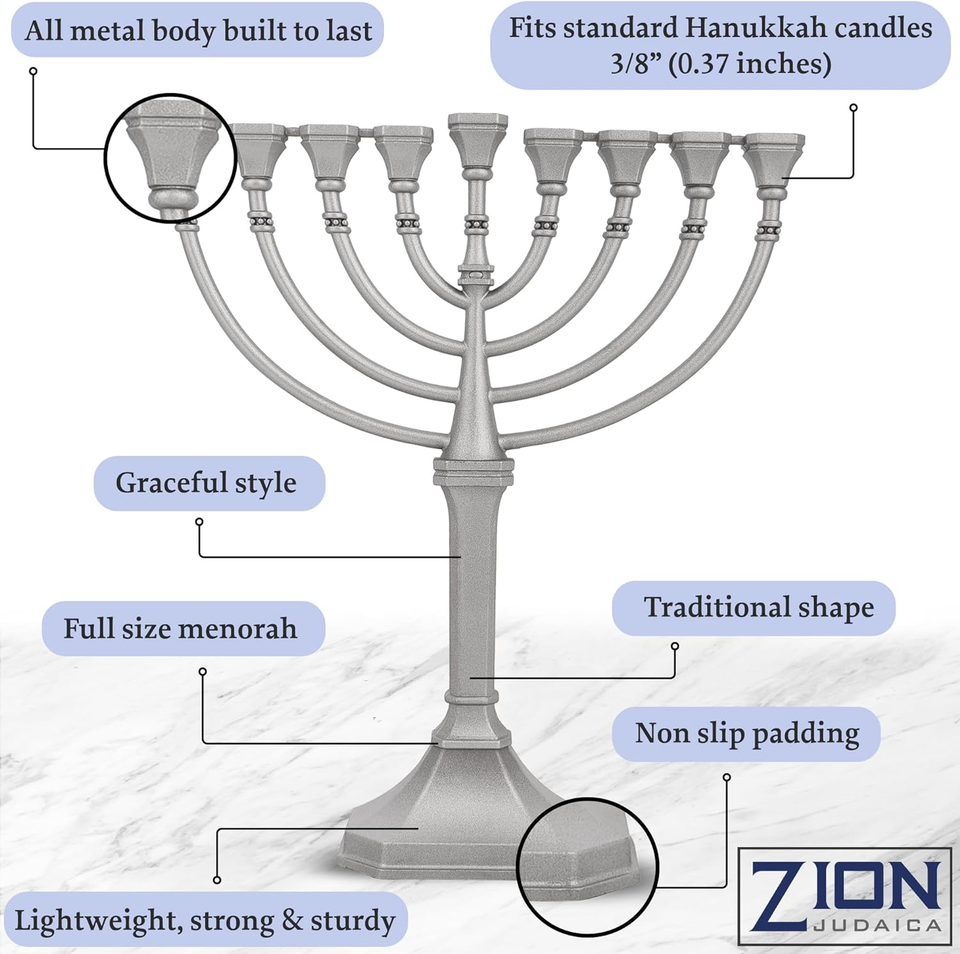 Traditional Classic Hanukkah Menorah - 9.5" Tall Graceful Style Candle ...