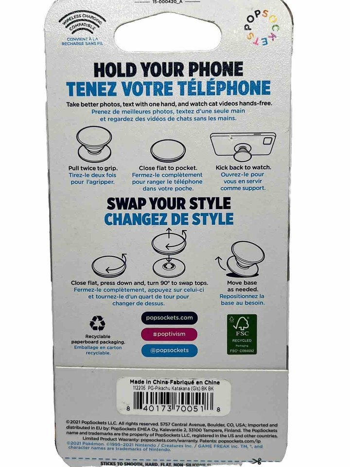 PopSockets Pokémon Pikachu Katakana Red Swap Top Pop Socket PopGrip ...