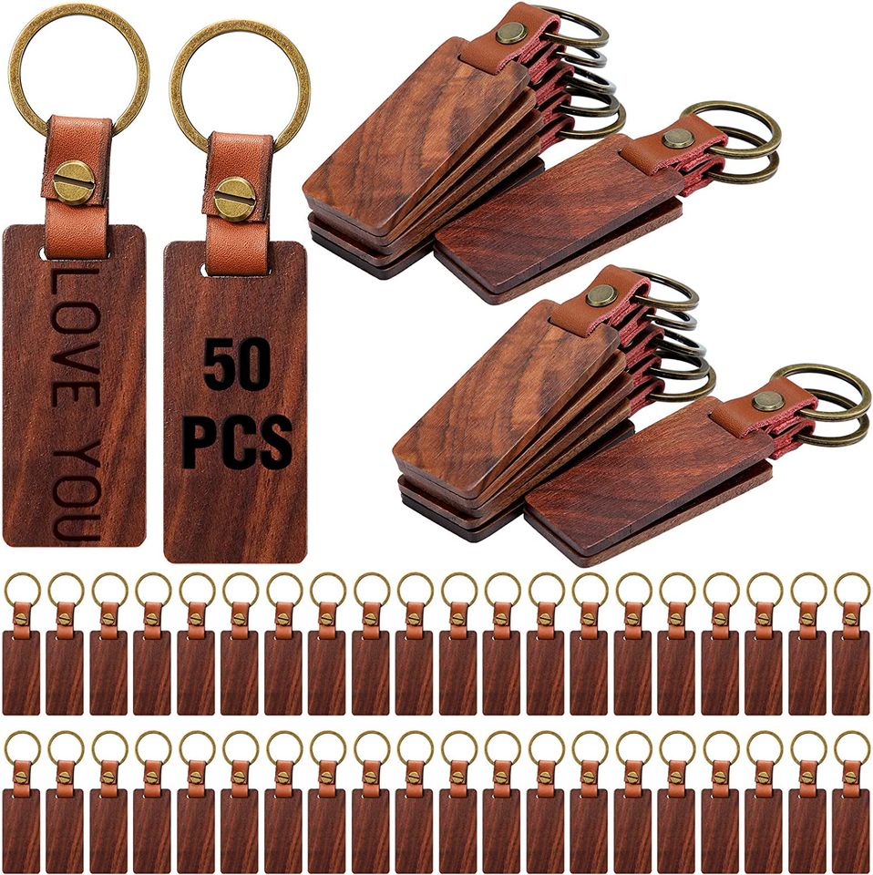 50 Pcs Wooden Keychain Blanks Bulk Wood Keychain Blanks Unfinished Wood ...