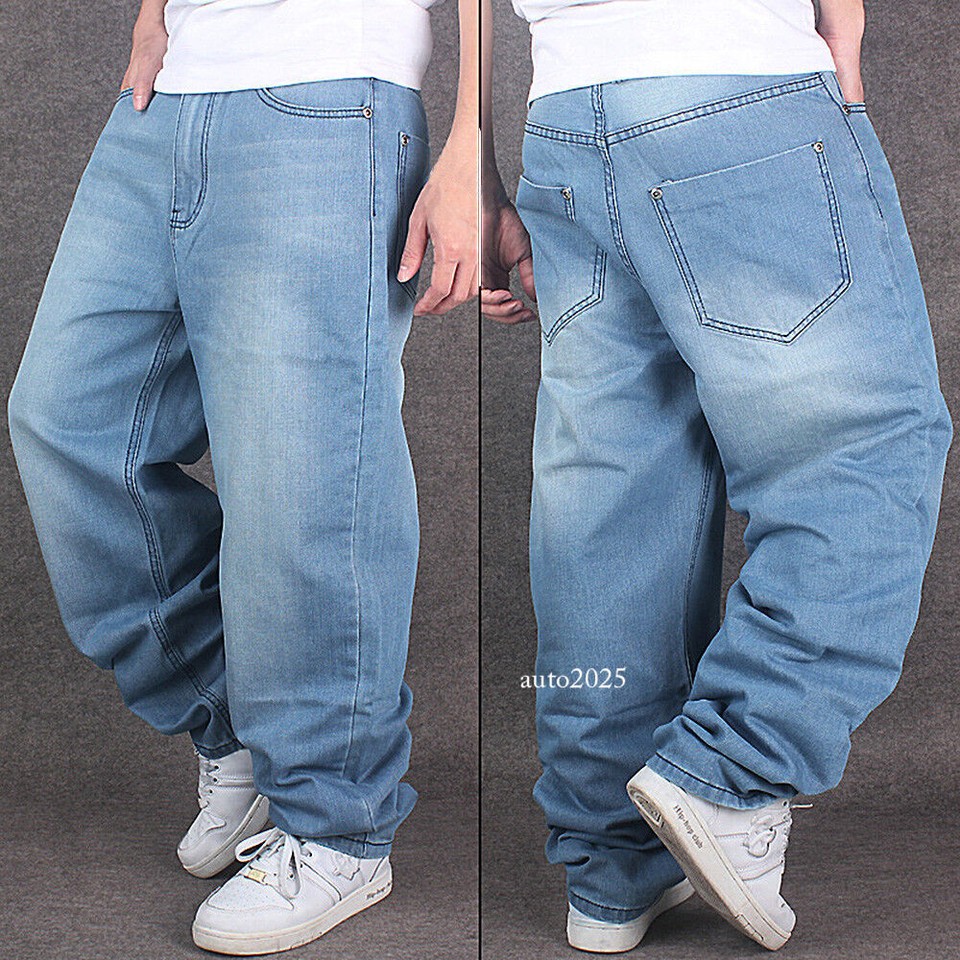 Men's Hip-Hop Rap Jeans Baggy Loose Denim Skateboard Pants Streetwear ...