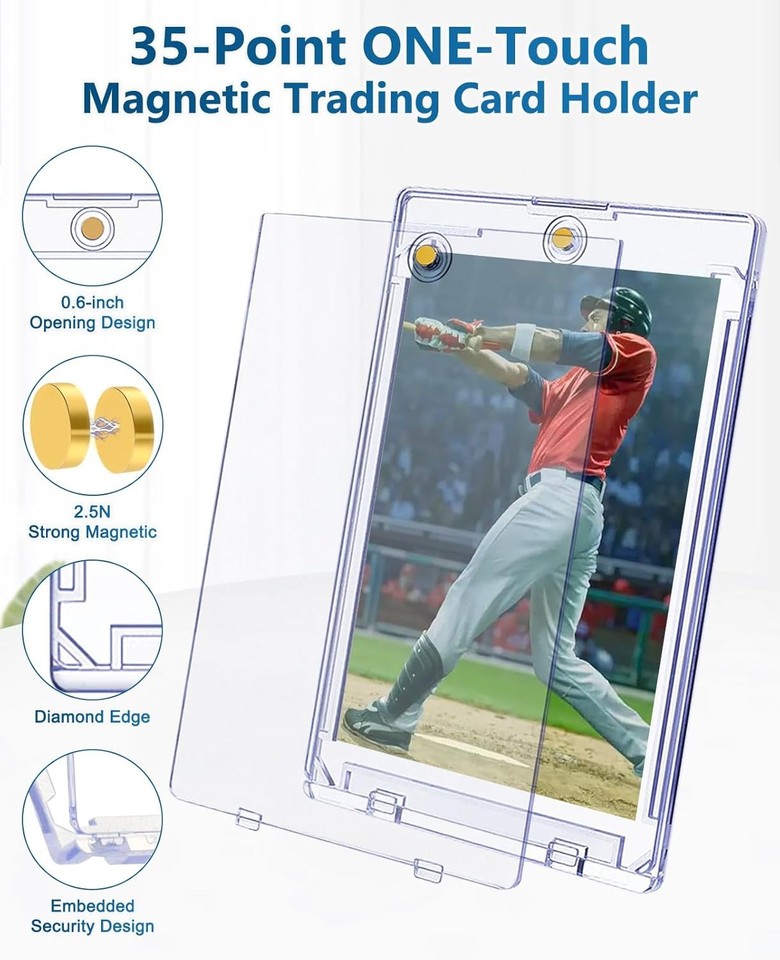 60 Pack Magnetic Trading Sports Card Holders 35pt One-Touch Hard UV Protection | eBay