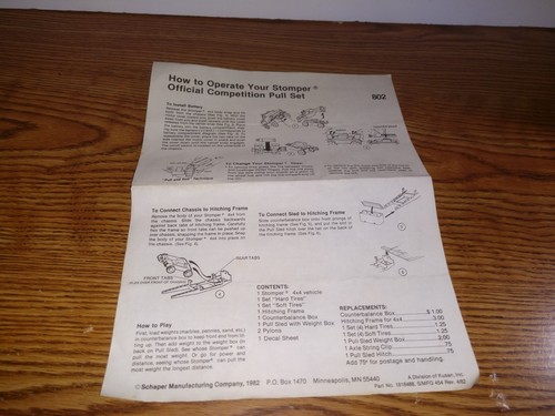 1982 Schaper Stomper Official Competition Pull Sled Set Instructions ...